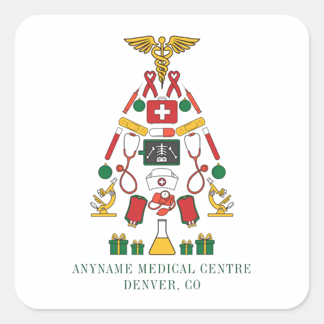 Christmas Medical Centre Doctors and Nurses Square Sticker | Zazzle