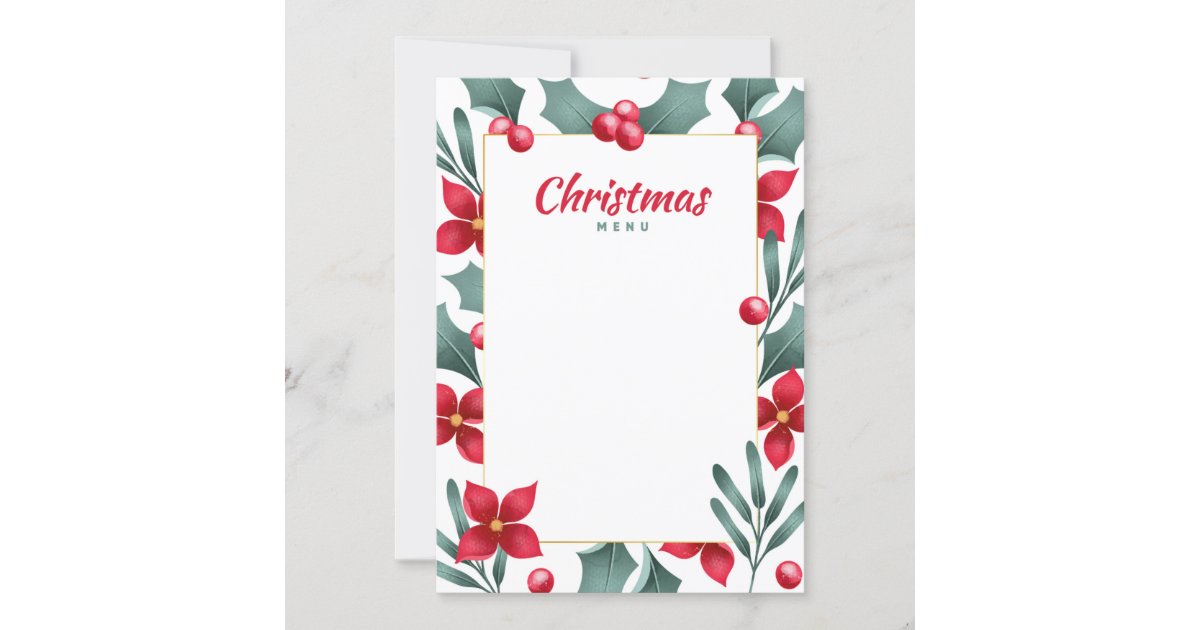 Christmas Menu Card | Zazzle