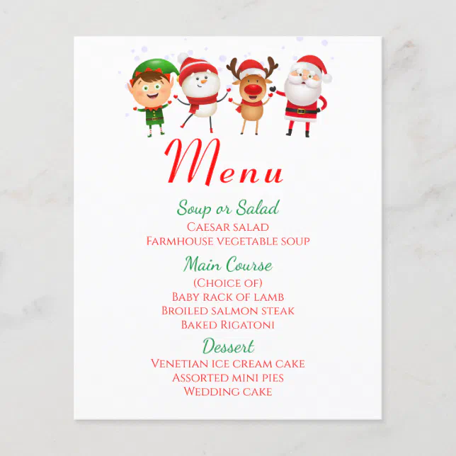 Christmas Menu Holiday Santa Claus Red Green | Zazzle