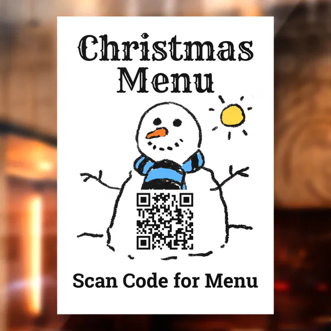 Christmas Menu Snowman with QR Code Window Cling | Zazzle
