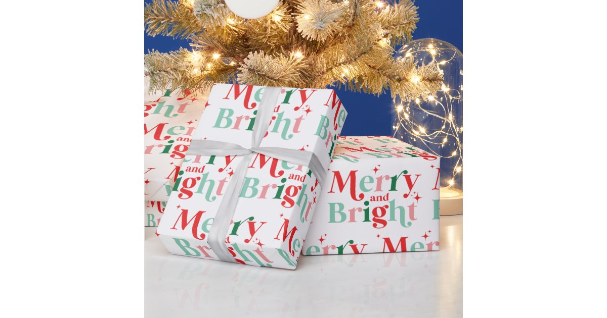 christmas merry and bright pink red wrapping paper | Zazzle