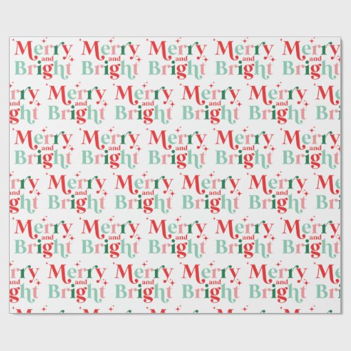 christmas merry and bright pink red wrapping paper | Zazzle