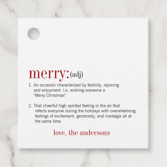 Christmas Merry Definition Holiday Favor Tags | Zazzle.com
