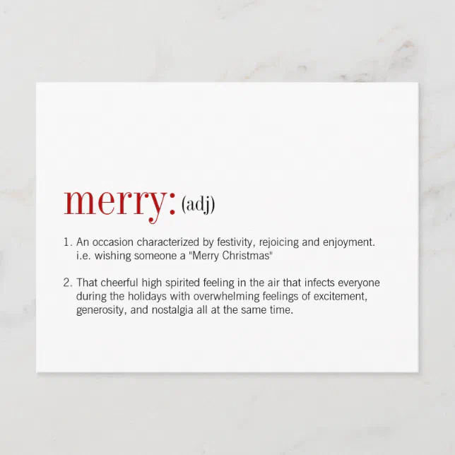 Christmas Merry Definition Holiday Postcard | Zazzle
