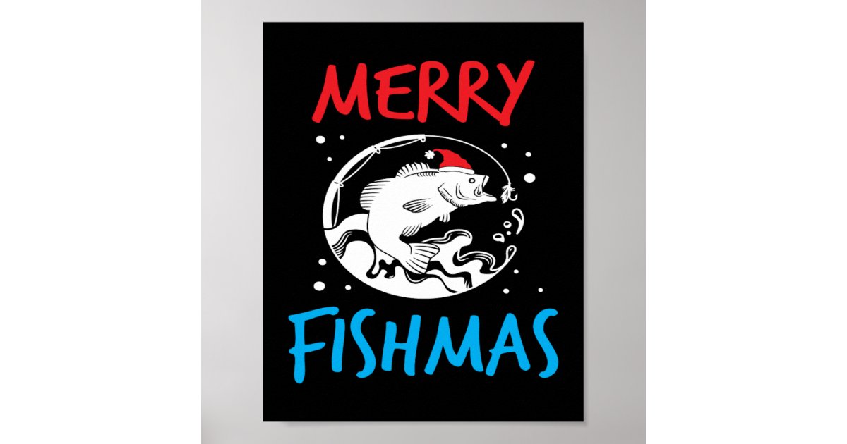 Christmas Merry Fishmas Fish Pun Funny Holiday Poster | Zazzle