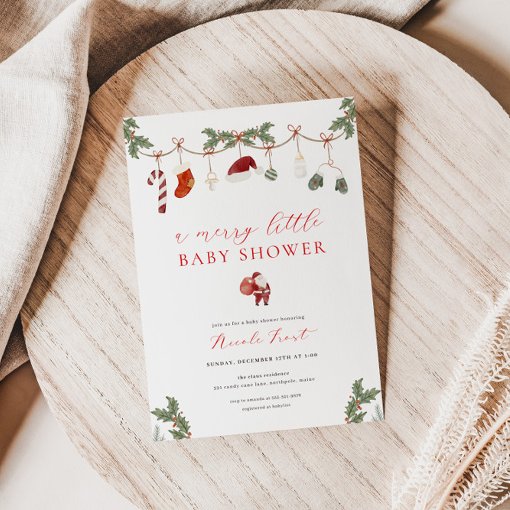 Christmas Merry Little Baby Shower Invitation | Zazzle