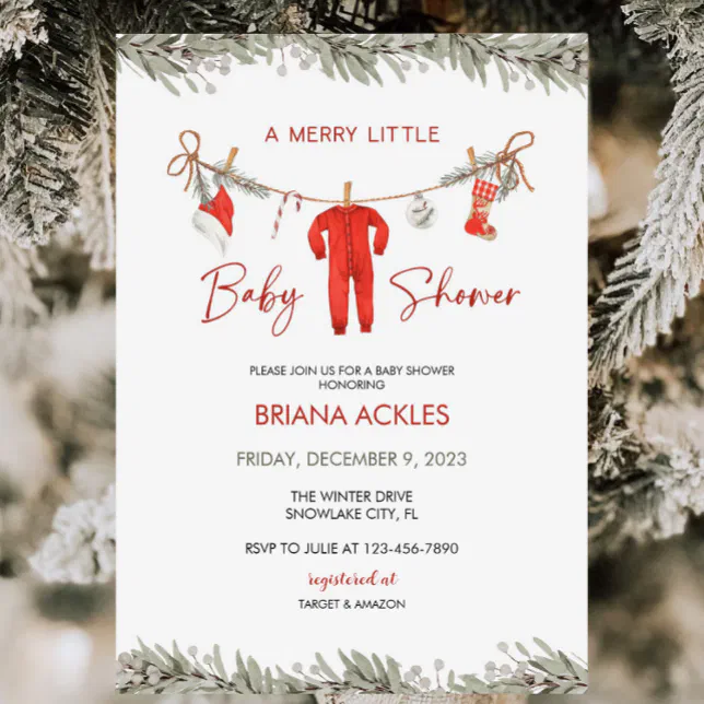 Christmas Merry Little Baby Shower Invitation | Zazzle