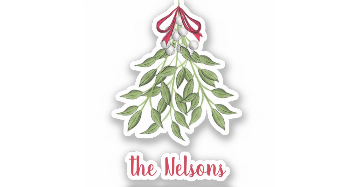 Christmas Merry Mistletoe Holiday Greenery Leave Sticker | Zazzle