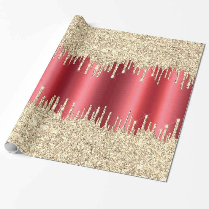 Christmas Metallic Red & Dripping 14k Gold Glitter Wrapping Paper ...