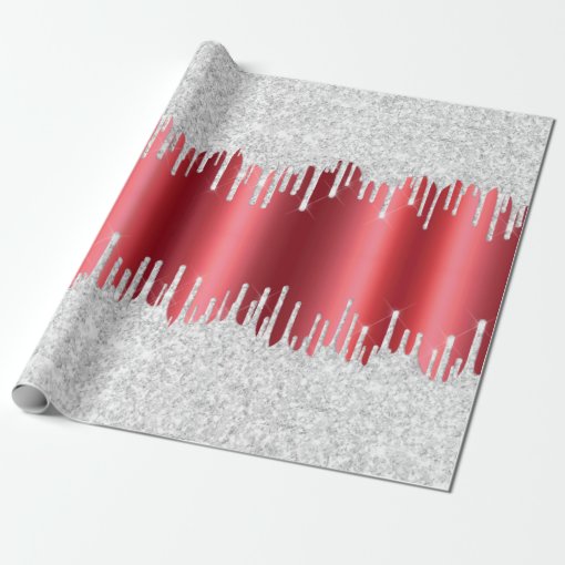 Christmas Metallic Red & Dripping Silver Glitter Wrapping Paper | Zazzle