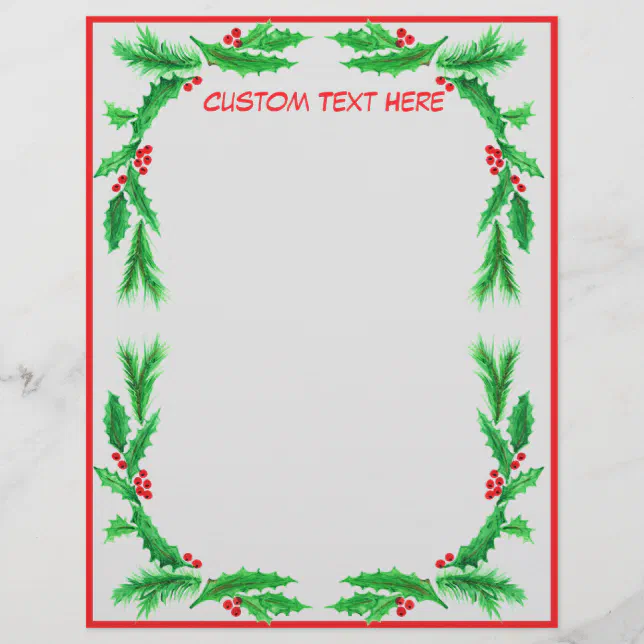 Christmas Mistletoe Holly Decorative Personalized Letterhead | Zazzle