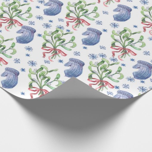 Christmas Mistletoe, Snowflakes, Mittens - White Wrapping Paper | Zazzle