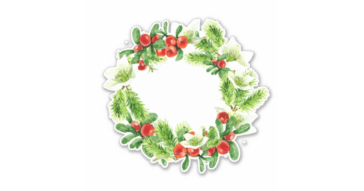 Christmas mistletoe wreath watercolor illustration sticker | Zazzle