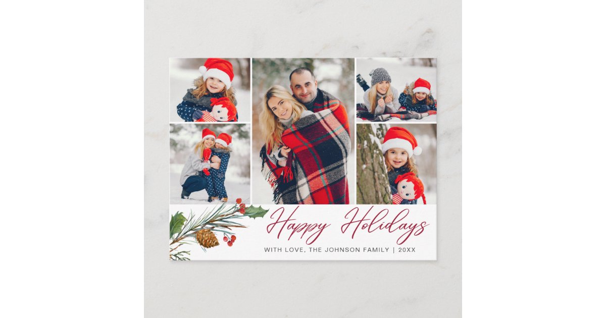 Christmas Modern 5 PHOTO Collage Greeting Holiday Postcard | Zazzle