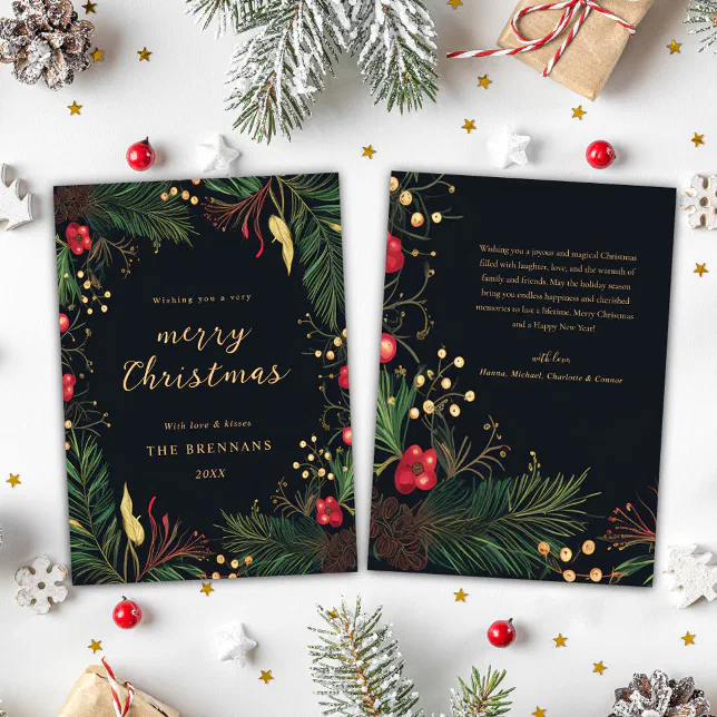 Christmas Modern Elegant Botanical Festive Holiday Card | Zazzle
