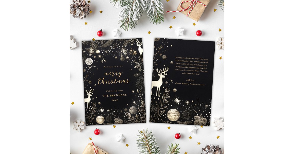Christmas Modern Elegant Festive Black Unique Holiday Card | Zazzle