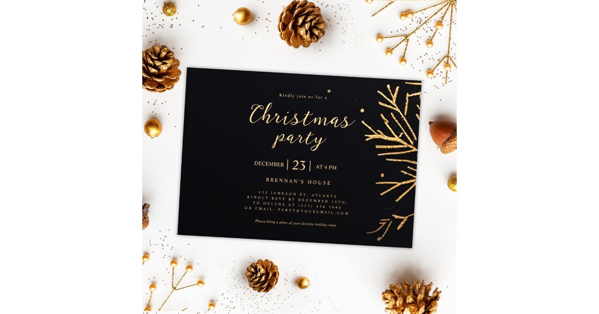 Christmas Modern Elegant Gold Holiday Party Invitation | Zazzle