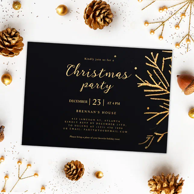 Christmas Modern Elegant Gold Holiday Party Invitation | Zazzle