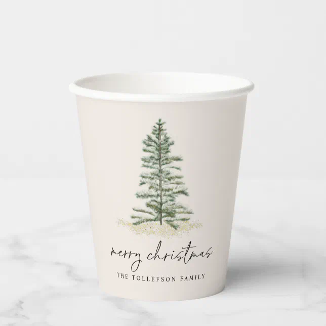 Christmas Modern Evergreen Tree Pine Needles Paper Cups | Zazzle