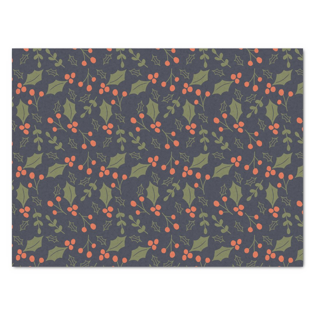 Christmas Modern Holiday Foliage Holly Botanical Tissue Paper | Zazzle