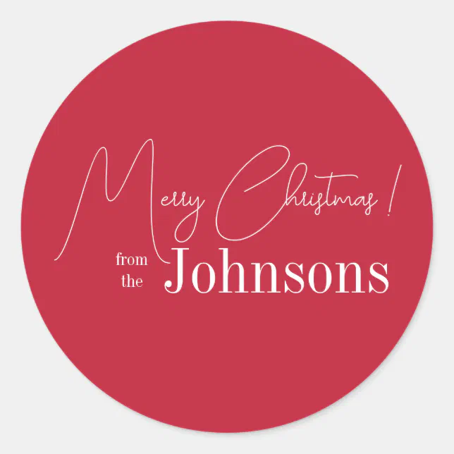 Christmas Modern Red Family Classic Round Sticker | Zazzle