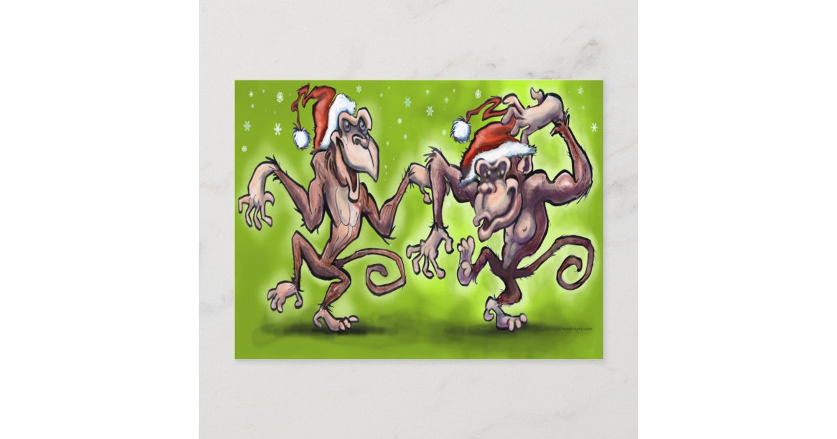 Christmas Monkey Elves Holiday Postcard | Zazzle