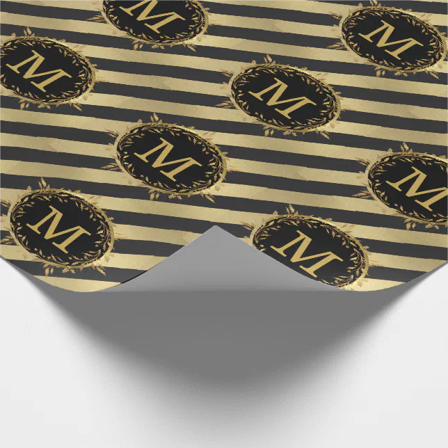 Christmas Monogram Holiday Wreath Faux Gold Foil Wrapping Paper | Zazzle