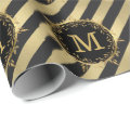 Christmas Monogram Holiday Wreath Faux Gold Foil Wrapping Paper | Zazzle