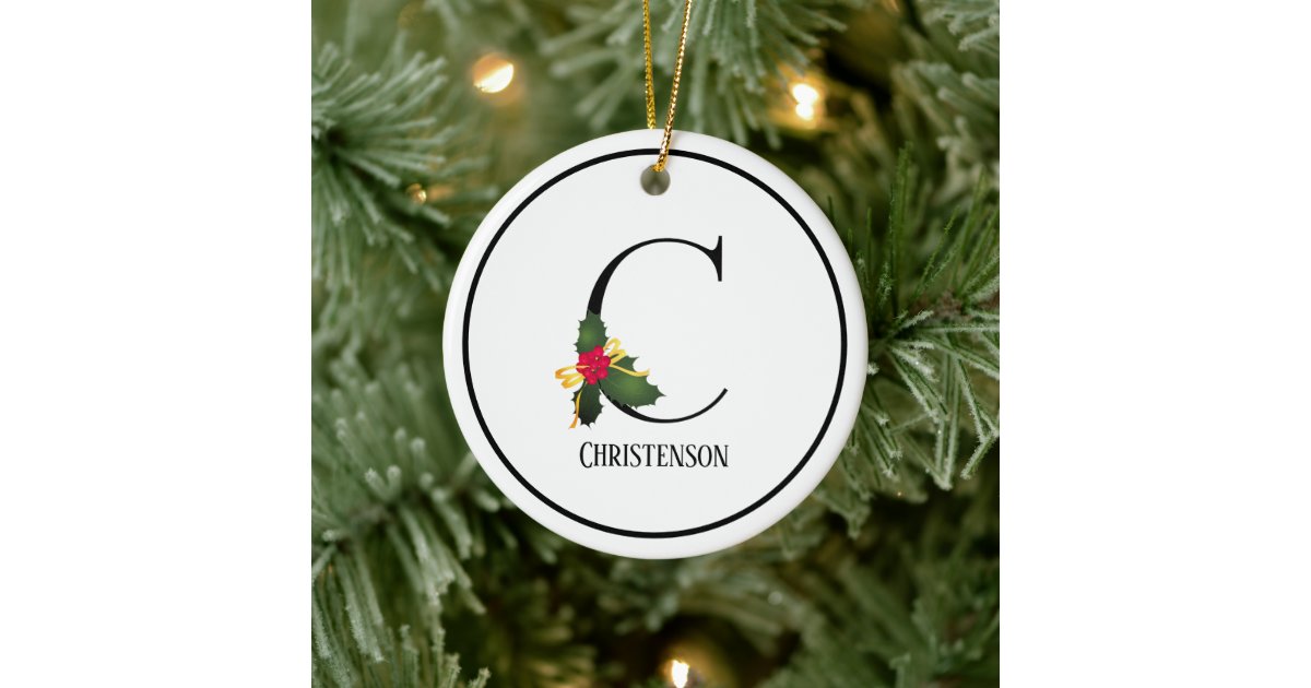 Christmas Monogram Letter C Personalized Ceramic Ornament | Zazzle