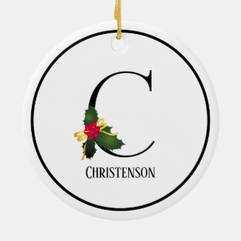 Christmas Monogram Letter C Personalized Ceramic Ornament | Zazzle