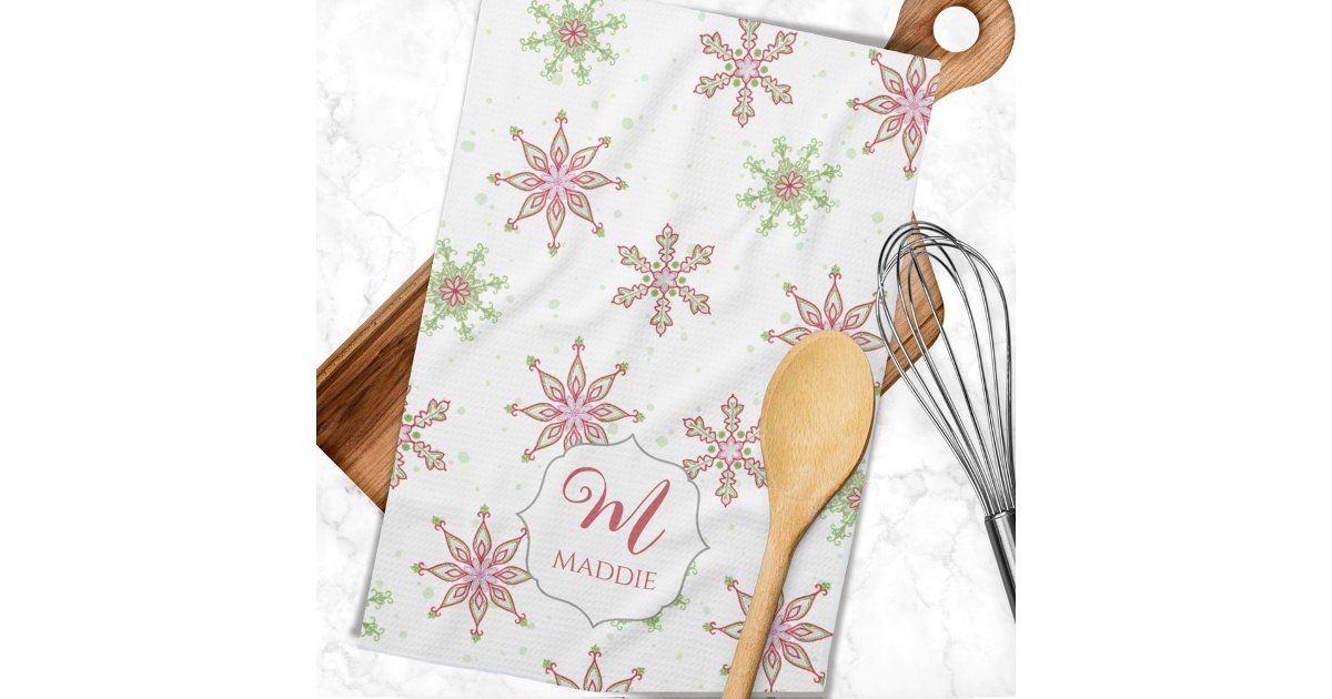 Christmas Monogrammed Cute Colorful Snowflake Kitchen Towel | Zazzle