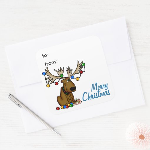 Christmas Moose Gift Tag Sticker | Zazzle