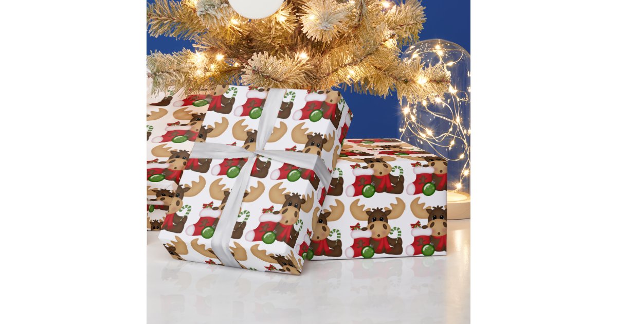 Christmas Moose Holiday wrapping paper | Zazzle