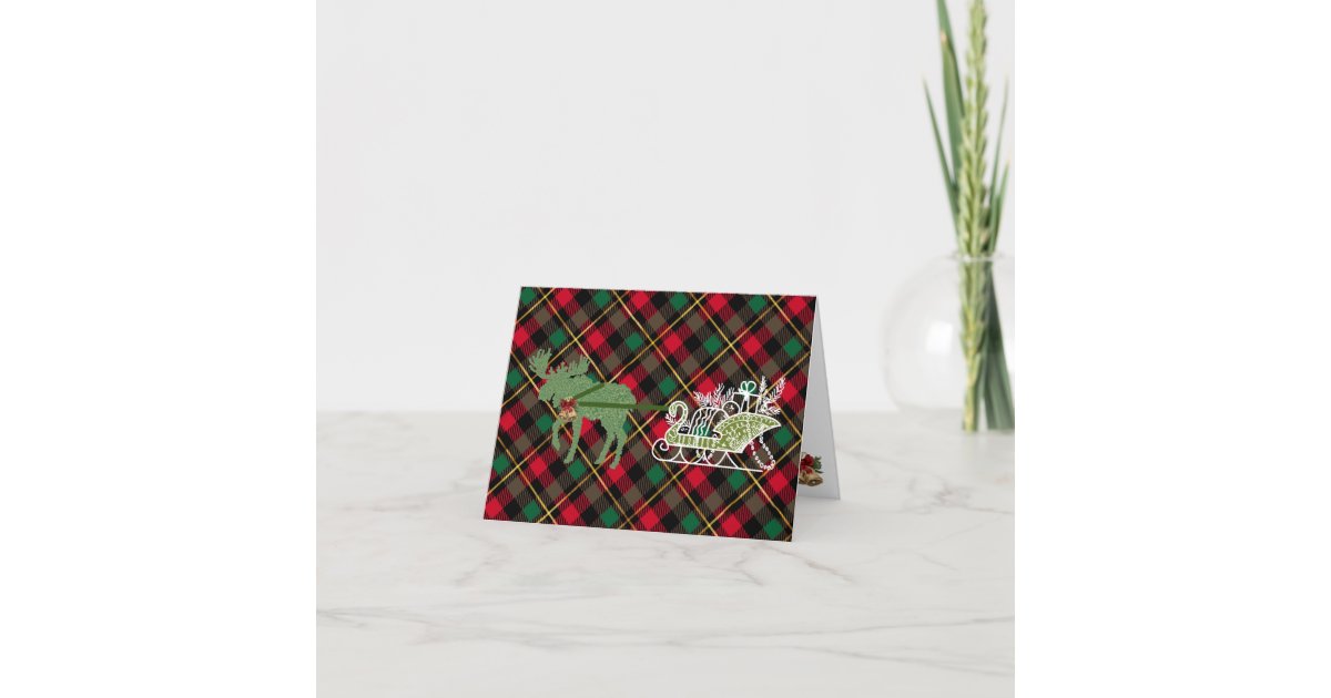 Christmas Moose Sleigh Topiary Holiday Card | Zazzle