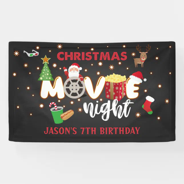 Christmas Movie Night Banner | Zazzle