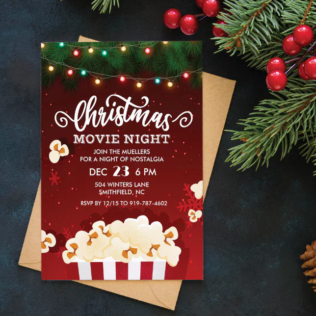 Christmas Movie Night Invitation | Zazzle