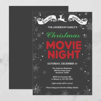 Christmas Movie Night Invitation, Christmas Movie Invitation | Zazzle