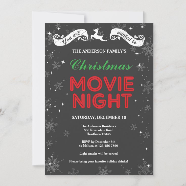 Christmas Movie Night Invitation, Christmas Movie Invitation | Zazzle
