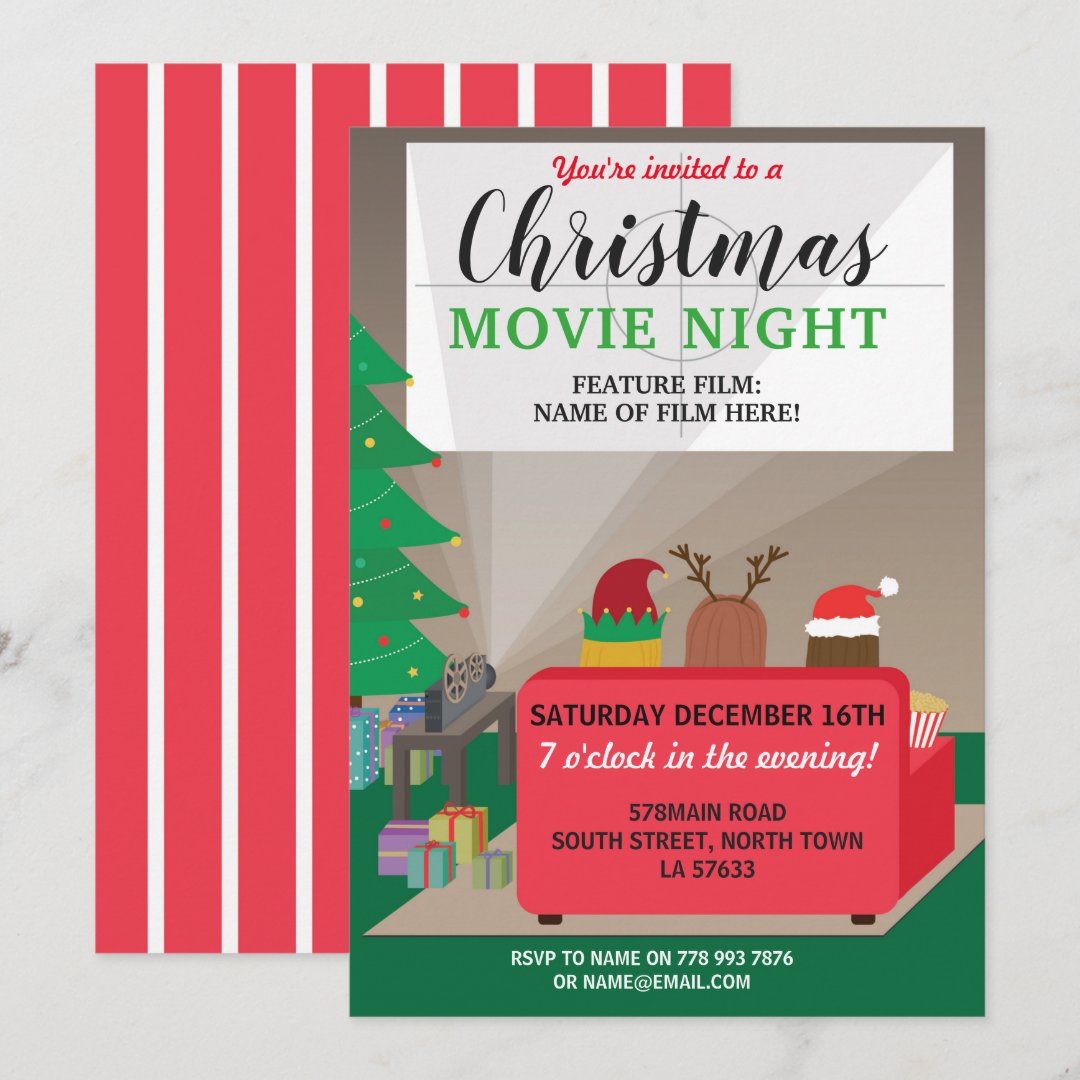 Christmas Movie Night Party Kids Festive Films Invitation | Zazzle