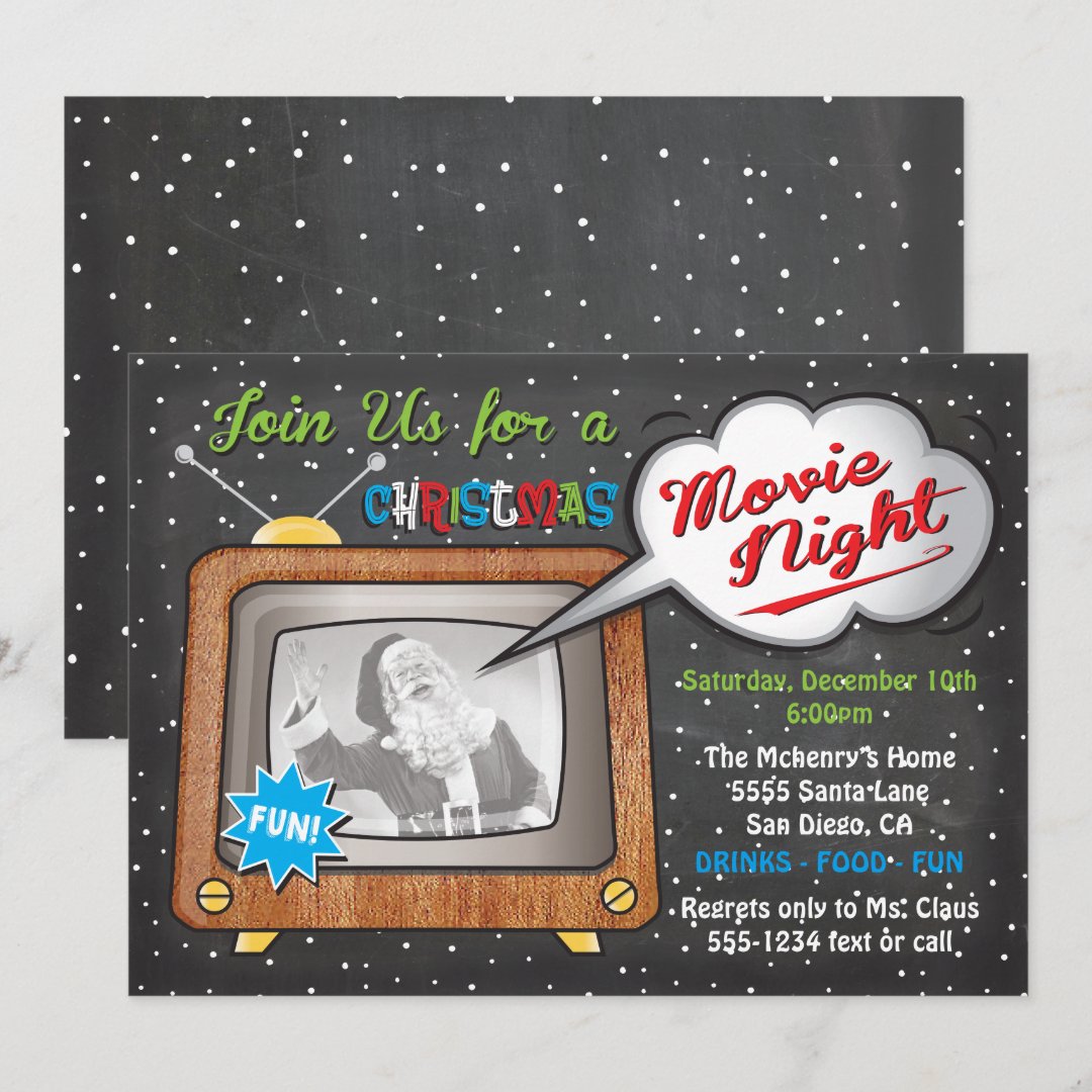Christmas Movie Night Retro TV Party Invitation | Zazzle