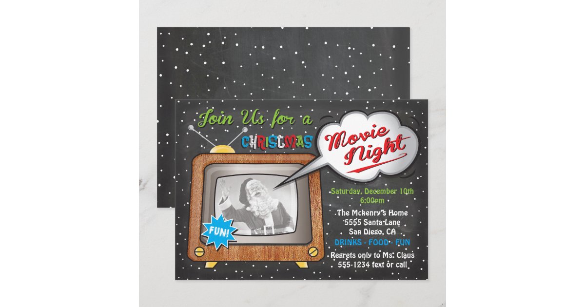 Christmas Movie Night Retro TV Party Invitation | Zazzle