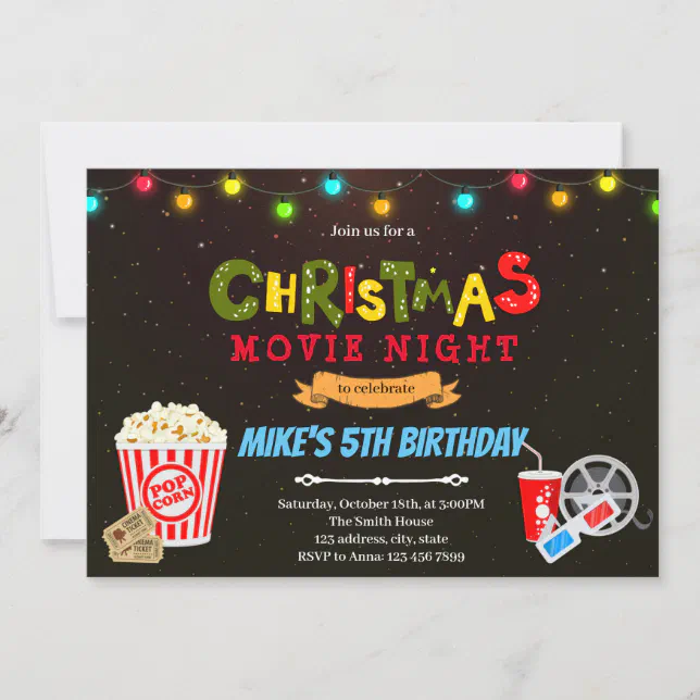 Christmas movie night theme Invitation | Zazzle