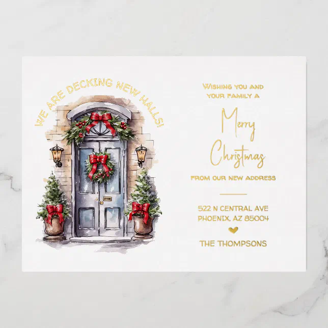 Christmas Moving Announcement Gold Foil Postcard | Zazzle
