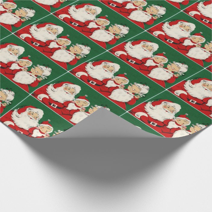 Christmas Mr. & Mrs. Santa Claus Vintage Red Green Wrapping Paper ...