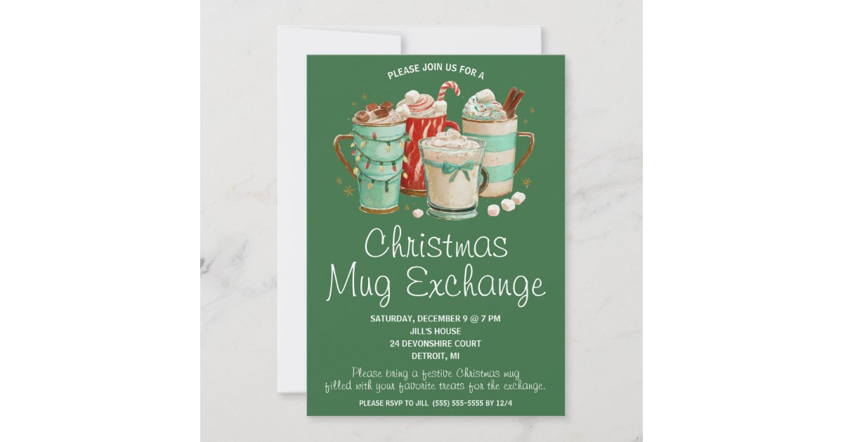 Christmas Mug Exchange, Mug Swap Holiday Party Invitation | Zazzle
