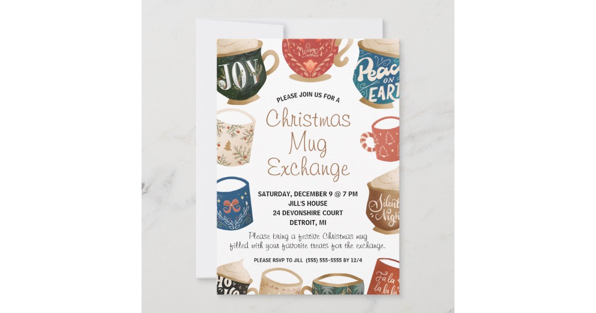Christmas Mug Exchange, Mug Swap Holiday Party Invitation | Zazzle