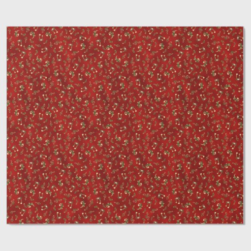 Christmas Music Notes Red Metallic Holiday Wrapping Paper | Zazzle