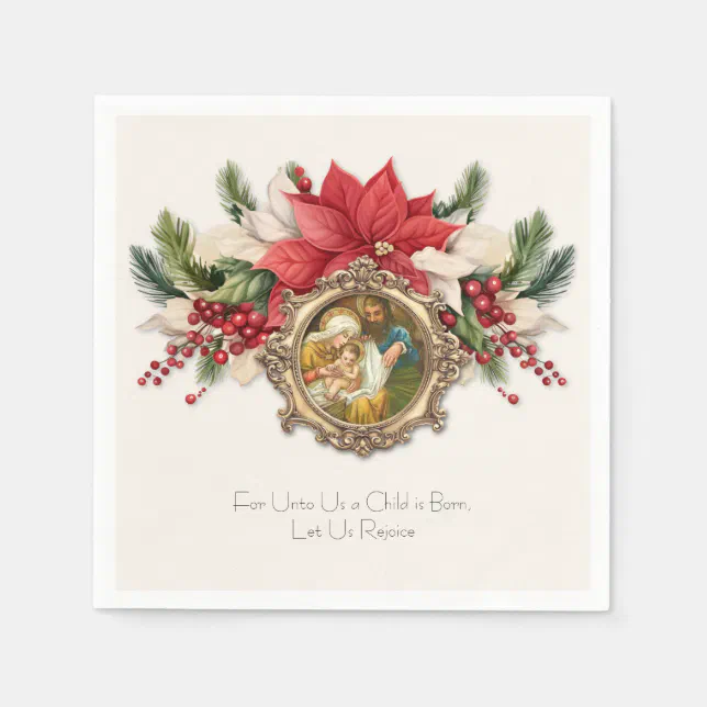 Christmas Napkins: Nativity of Jesus Poinsettias Napkins | Zazzle