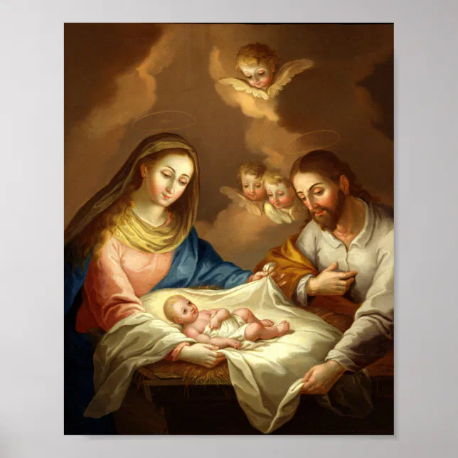 Christmas Nativity Holy Family Angels Manger Poster | Zazzle