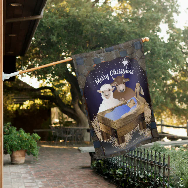 Christmas Nativity House Flag | Zazzle